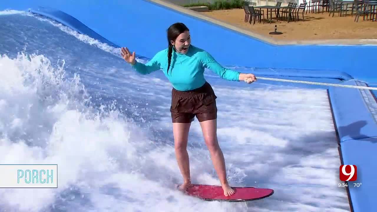 Riversport OKC Gives Jordan Ryan A Surfing Lesson On The Porch