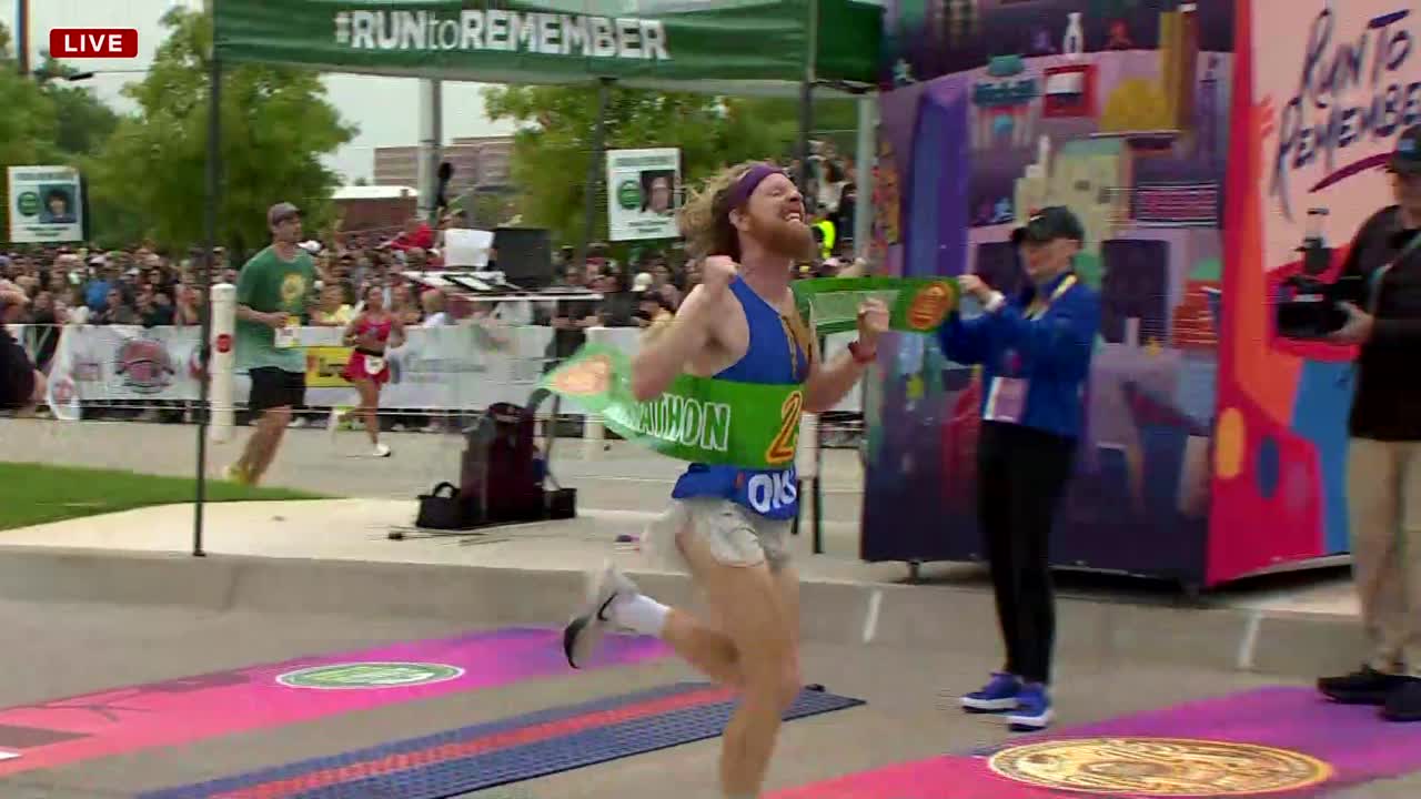 Men's OKC Memorial Marathon winner crosses finish line
