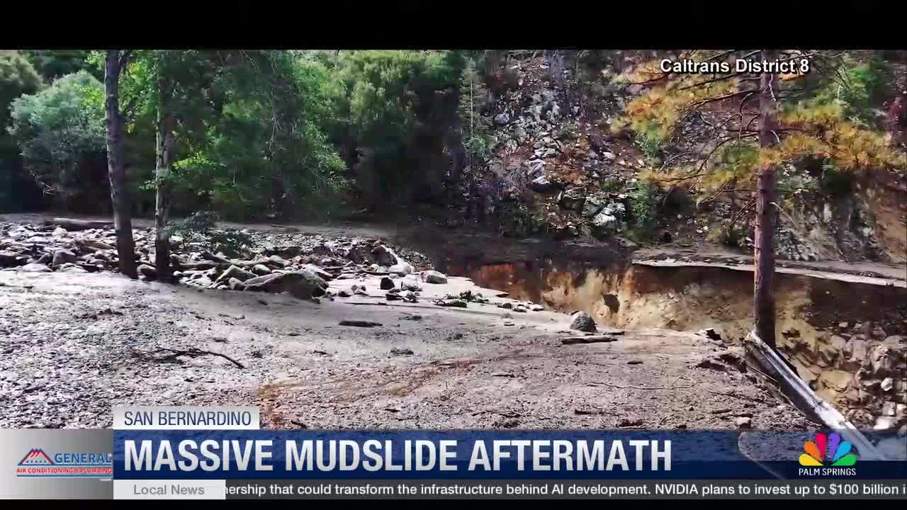 Drone Footage Shows Massive Mudslide in San Bernardino County