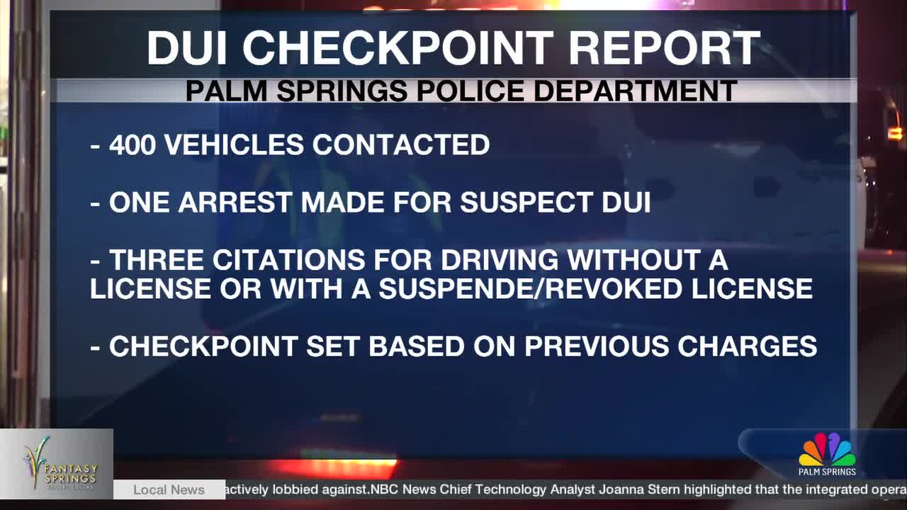 Palm Springs DUI Checkpoint Leads to One Arrest
