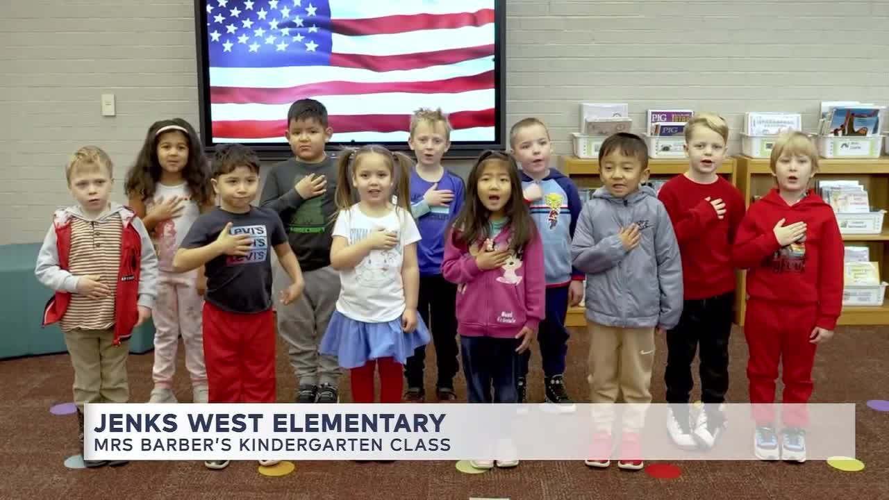 Daily Pledge: Kindergarten class at Jenks West Elementary