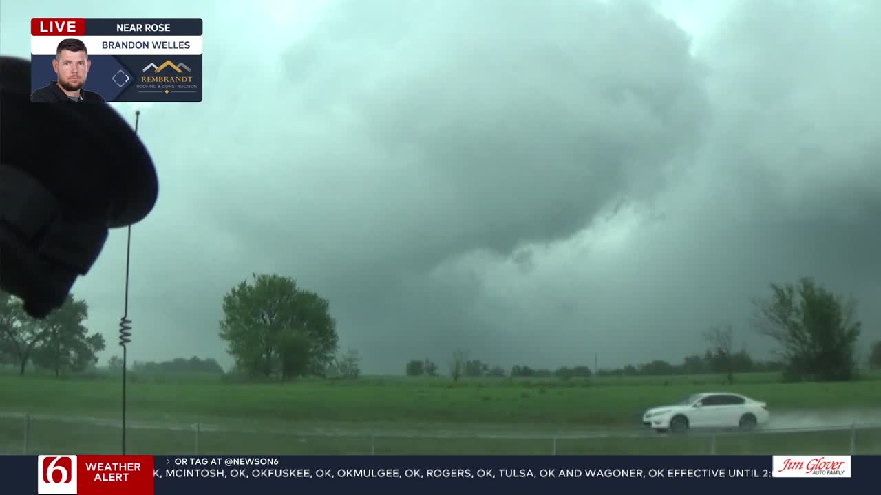 Possible rotation spotted near Rose, Oklahoma, captured by News On 6 Stormtracker